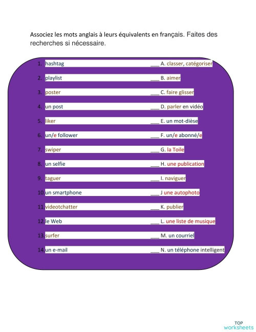Vocabulaire sur l'Internet. Fiche interactive | TopWorksheets