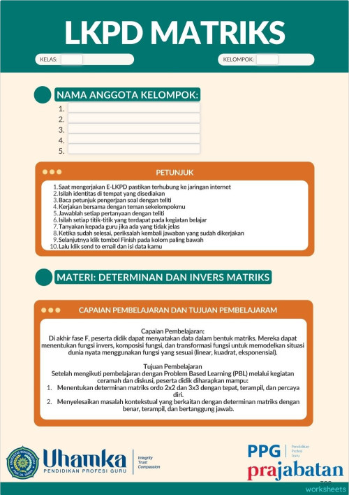 LKPD Determinan Matriks. Interactive worksheet | TopWorksheets