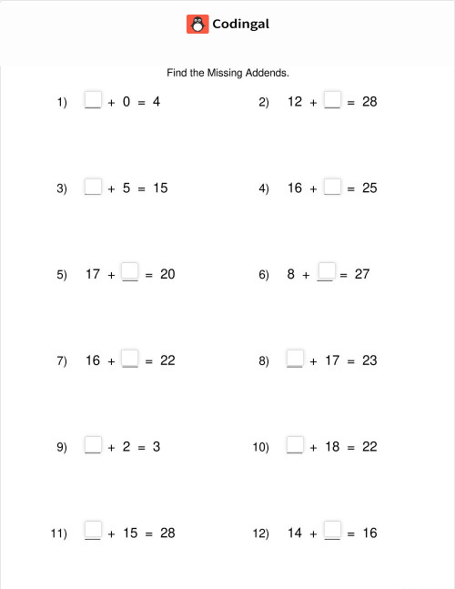 M_G01T02_WA01_Missing Addends. Interactive worksheet | TopWorksheets