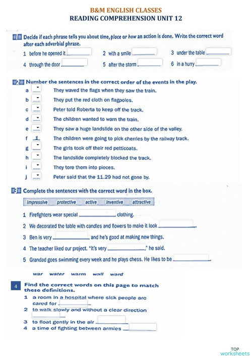 READING COMPREHENSION UNIT 12. Interactive worksheet | TopWorksheets