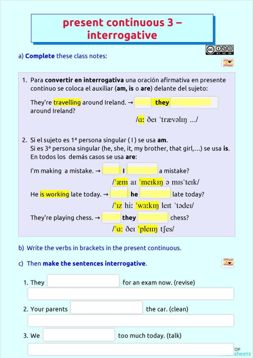 Present continuous 1 - affirmative. Interactive worksheet | TopWorksheets