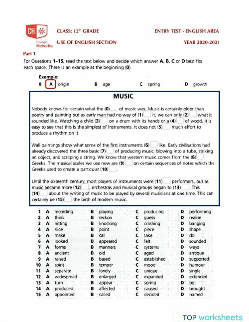 Entry Test - Use of English (Grade 12). Interactive worksheet ...