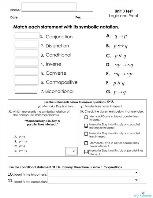Unit 3 Test. Interactive worksheet | TopWorksheets