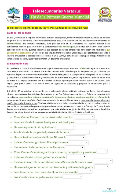 revolución rusa. Ficha interactiva | TopWorksheets