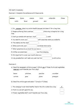 14- Health Vocabulary. Interactive worksheet | TopWorksheets