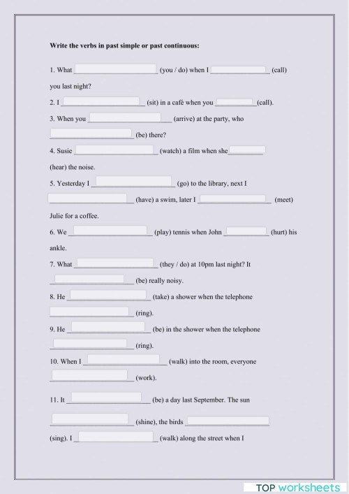 Past simple and past continuous. Interactive worksheet | TopWorksheets