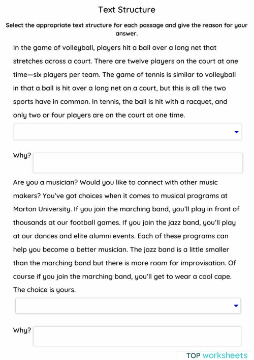 Text Structure. Interactive worksheet | TopWorksheets
