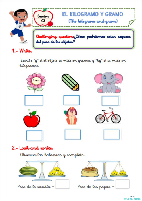 KILOGRAMO Y GRAMO. Ficha interactiva | TopWorksheets