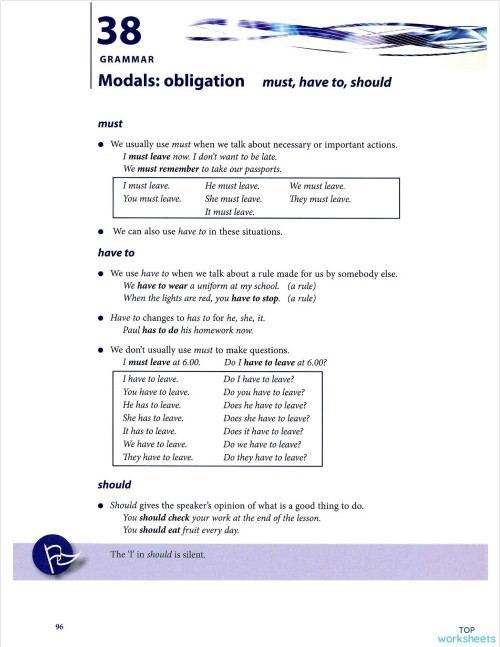 MODALS: OBLIGATION (MUST,HAVE TO,SHOULD) POSITIVE AD. Interactive ...