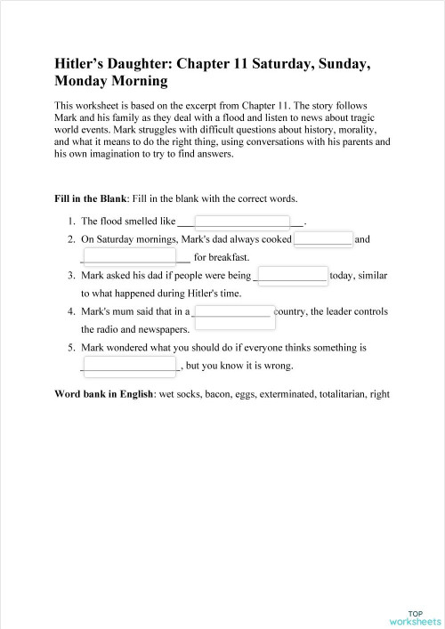 Hitler's Daughter Chapter 11 Quiz. Interactive worksheet | TopWorksheets