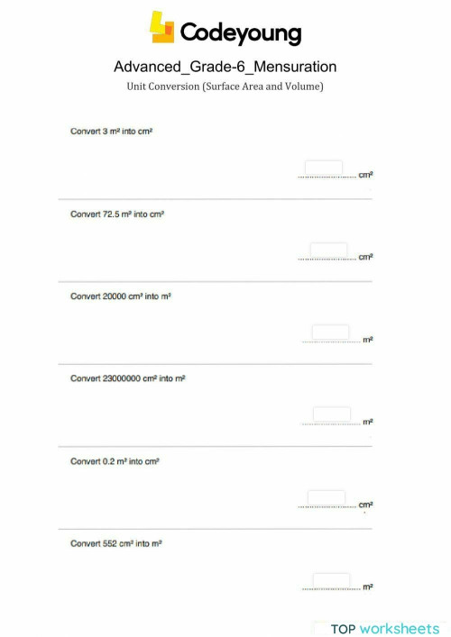 Unit Conversion (Surface Area and Volume) Advanced. Interactive ...