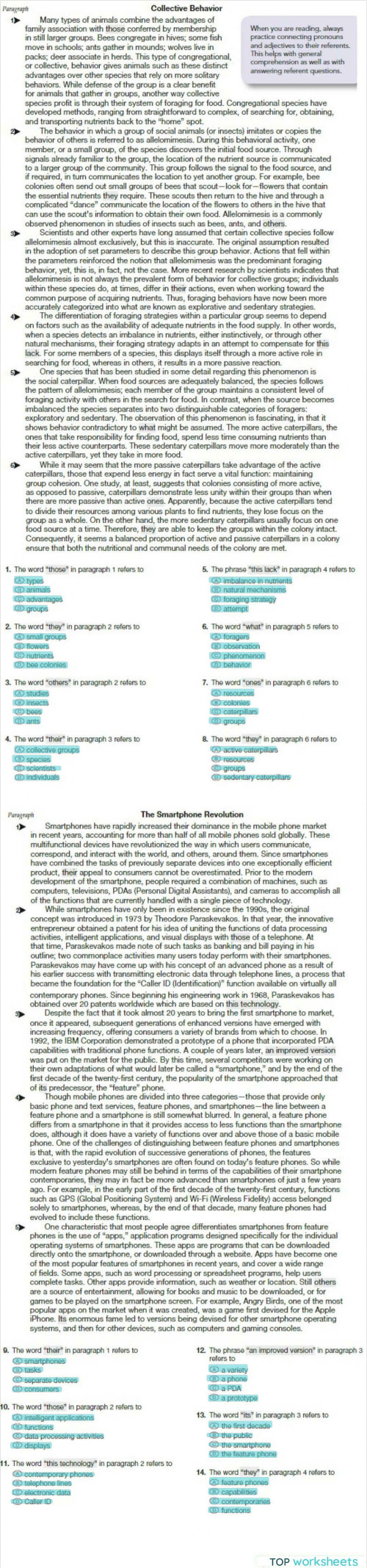 TPC reference questions in reading passages 1 and 2. Interactive ...
