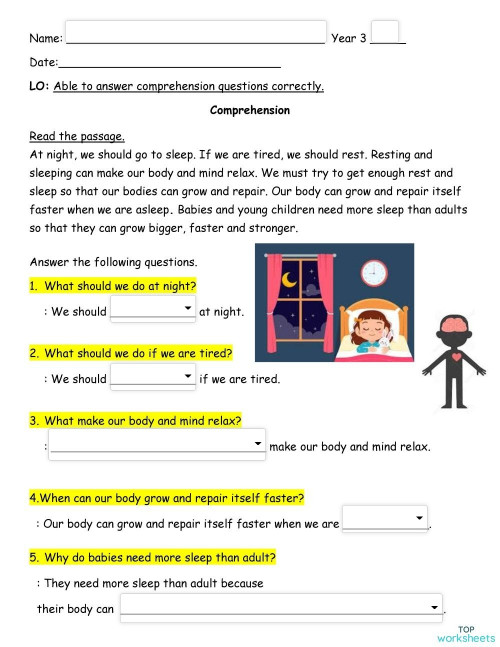 Body Care comprehension. Interactive worksheet | TopWorksheets