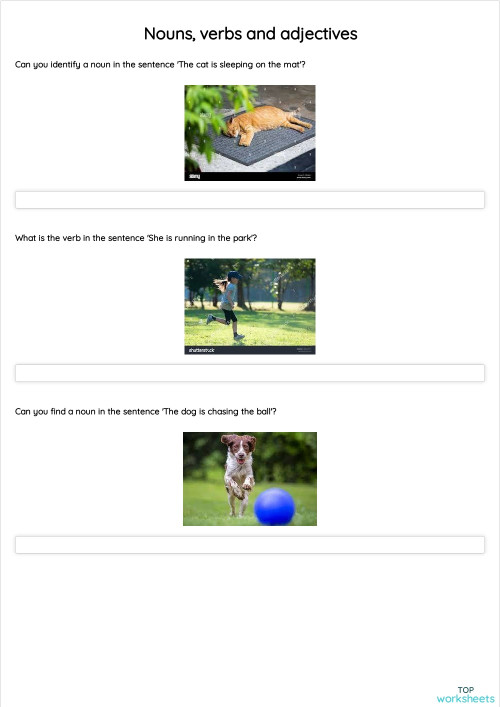 Nouns, verbs and adjectives. Interactive worksheet | TopWorksheets