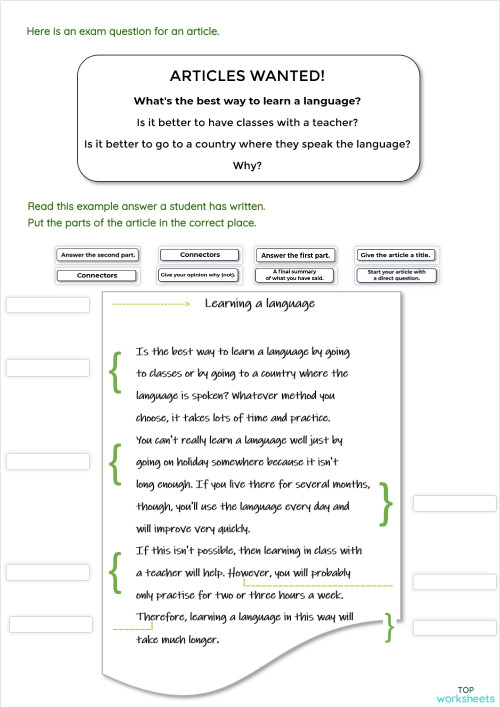 B1 PRELIMINARY FS WRITING PART 2: AN ARTICLE EXAMPLE. Interactive ...