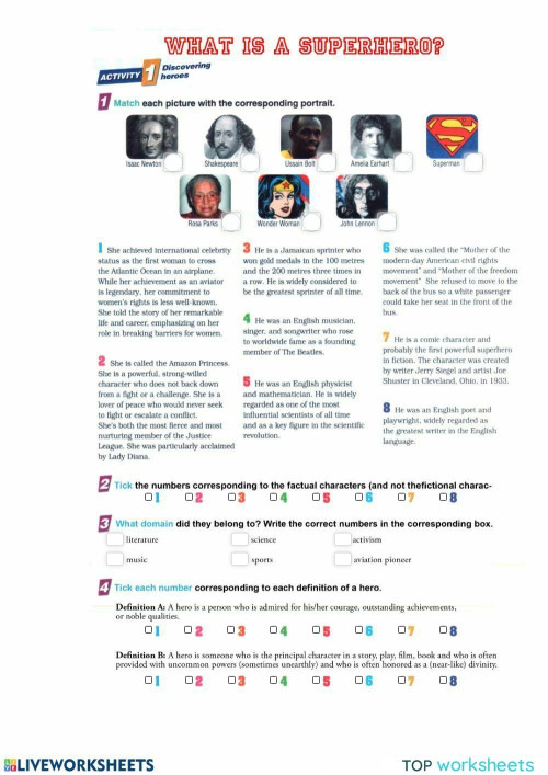 What is a hero p1. Interactive worksheet | TopWorksheets