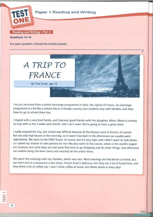 Cambridge A2 Test 1 READING Part 3. Interactive worksheet | TopWorksheets