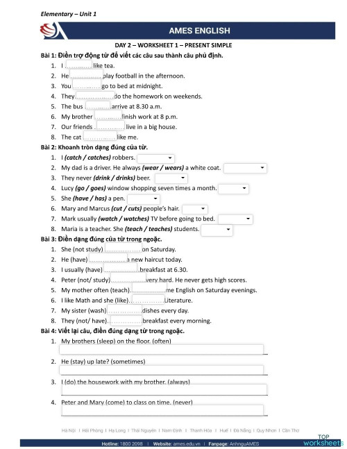 Day 2 - WS 1 - Present Simple. Interactive worksheet | TopWorksheets