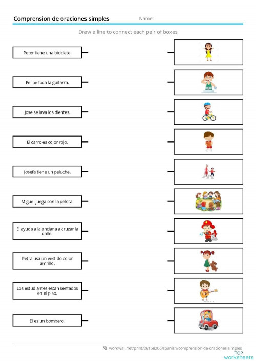 Comprension de oraciones simples. Ficha interactiva | TopWorksheets