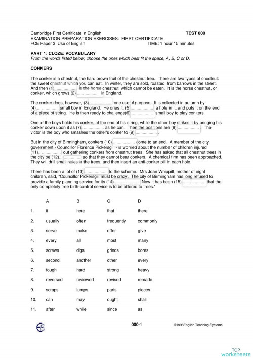 FCE Use of English Practice All parts. Interactive worksheet ...