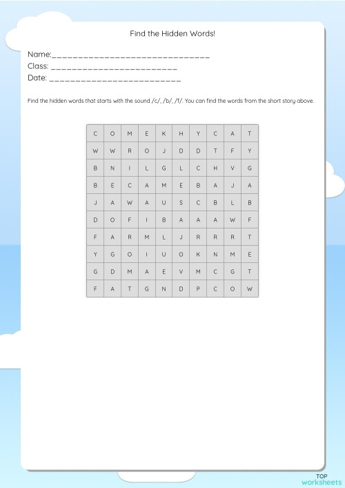 Find the Hidden Words!. Interactive worksheet | TopWorksheets
