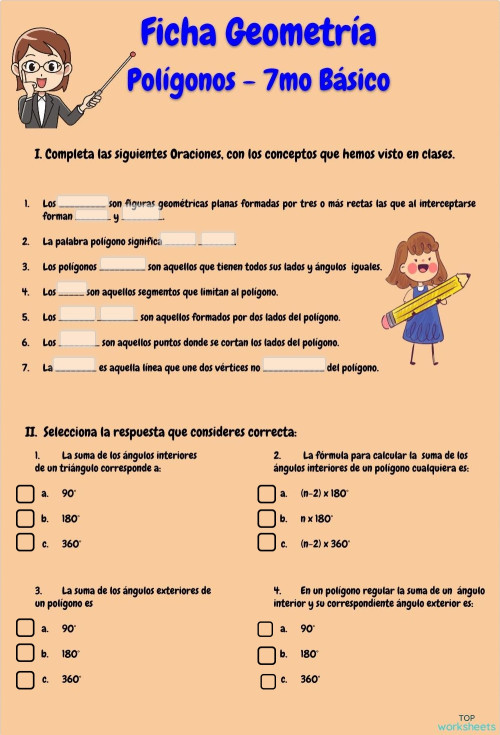 Ficha suma angulos interiores. Ficha interactiva | TopWorksheets Ficha suma angulos interiores. Ficha interactiva | TopWorksheets