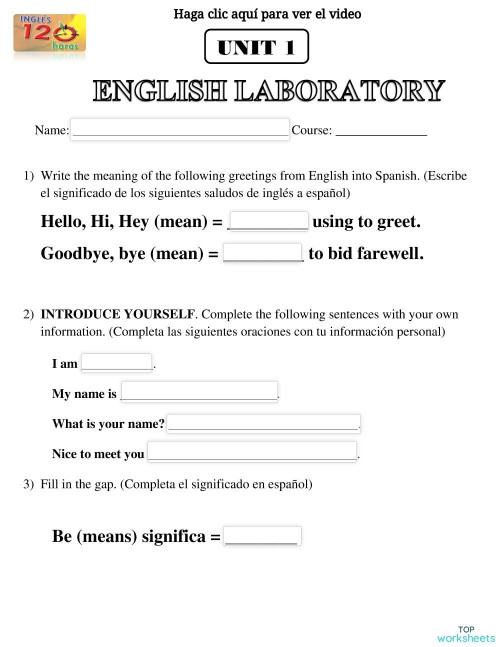 English Laboratory PRIMERA UNIDAD.. Interactive worksheet | TopWorksheets