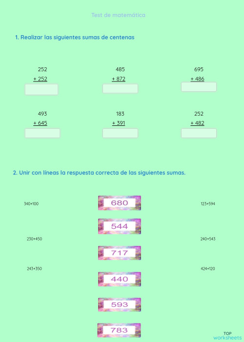 Suma de centenas. Ficha interactiva | TopWorksheets