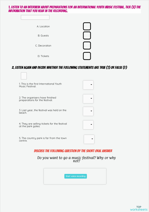 Listening unit 3. Interactive worksheet | TopWorksheets