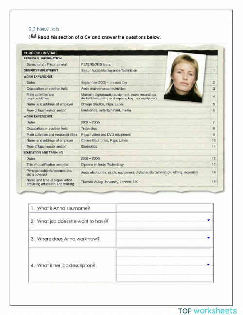 Revision Of Technical English 2 Unit 2 3 New Job Interactive Worksheet