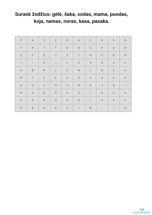 Surask žodžius. Interactive worksheet | TopWorksheets