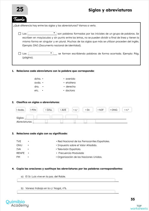 siglas y abreviaturas. Ficha interactiva | TopWorksheets