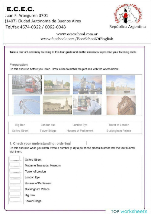 Tour of London. Interactive worksheet | TopWorksheets