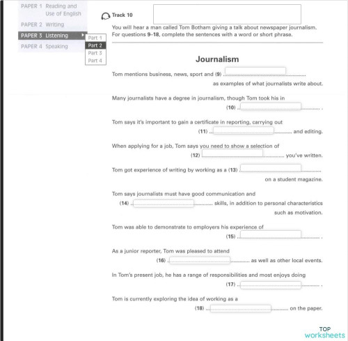 COMTO- Journalism. Interactive worksheet | TopWorksheets