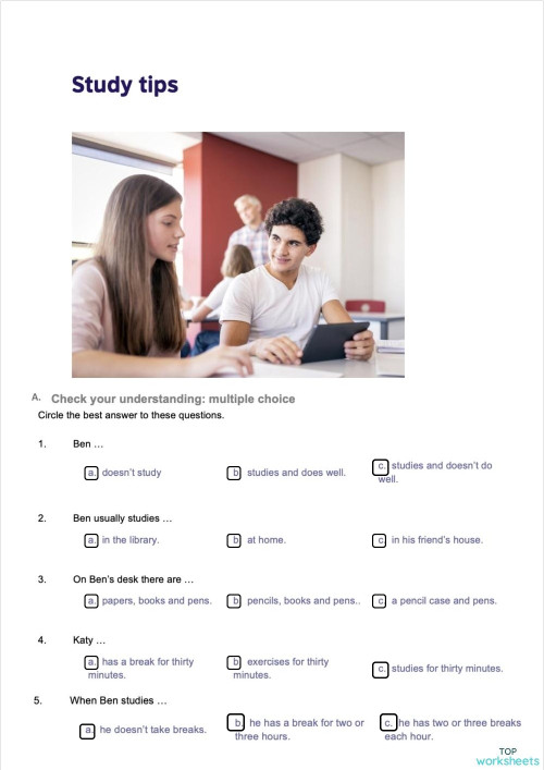 Listening Activity - A1 - Study tips (BC). Interactive worksheet ...