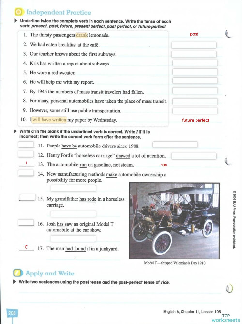 Lesson 105: Irregular Verbs Pg 206. Interactive worksheet | TopWorksheets