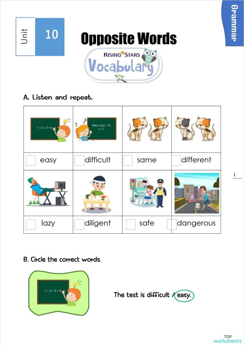 Unit 10 Opposite Words (3). Interactive worksheet | TopWorksheets