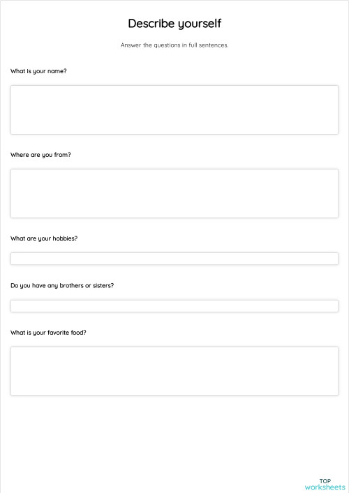 Describe yourself. Interactive worksheet | TopWorksheets