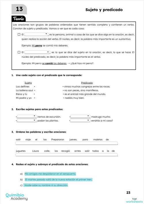 Gramática: fichas interactivas y ejercicios online | TopWorksheets