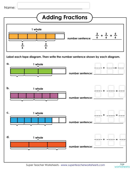 Adding Fractions With Like Denominators. Interactive worksheet | TopWorksheets