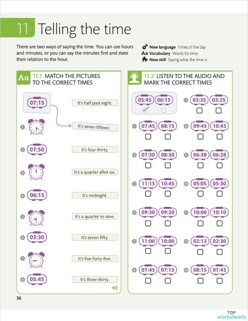 Telling the time #3. Interactive worksheet | TopWorksheets