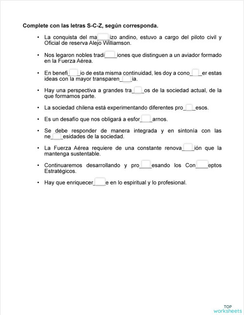 USO C, S, y Z. Ficha interactiva | TopWorksheets