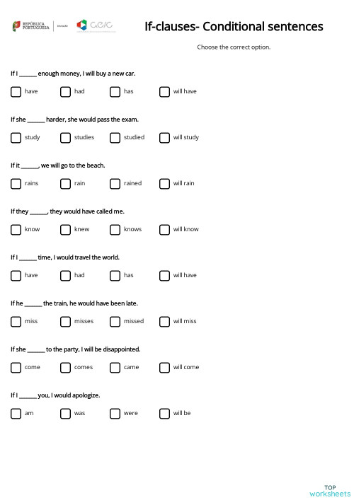 If-clauses- Conditional sentences. Interactive worksheet | TopWorksheets