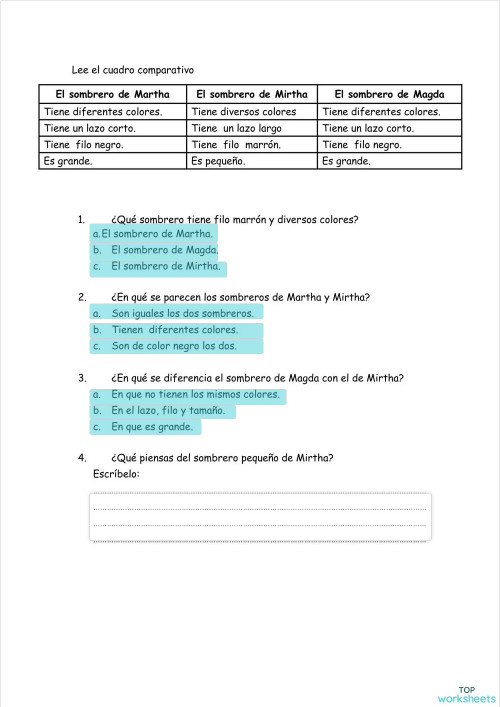 Texto comparativo 3. Ficha interactiva | TopWorksheets