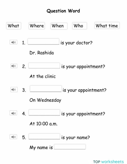 Question Words. Interactive worksheet | TopWorksheets