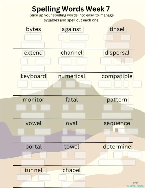 Spelling Words Week 7.3. Interactive worksheet | TopWorksheets