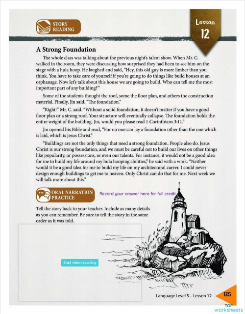 Lesson 12: Story Reading Pg 125. Interactive worksheet | TopWorksheets