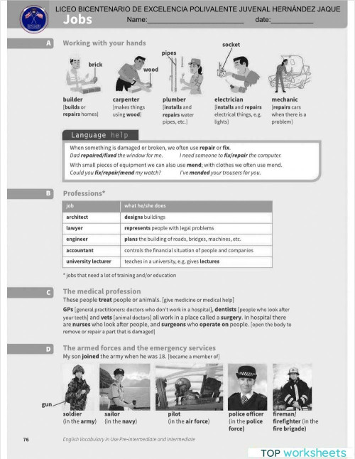 Jobs. Interactive worksheet | TopWorksheets