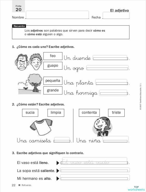 LOS ADJETIVOS. Ficha interactiva | TopWorksheets