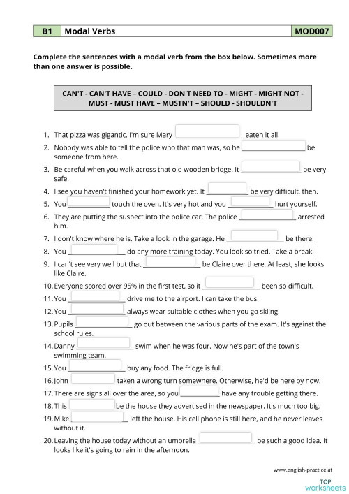 Modal verbs 1. Interactive worksheet | TopWorksheets